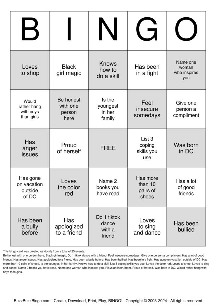 Girls Only Group Bingo Cards to Download, Print and Customize!