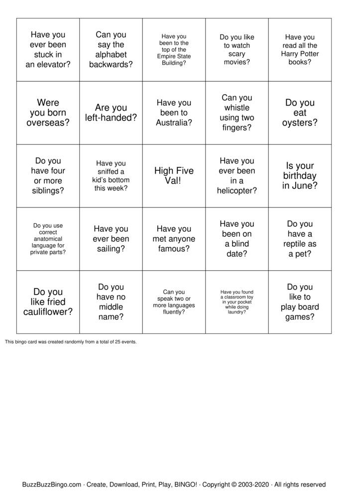 Human Scavenger Hunt Bingo Cards to Download, Print and Customize!