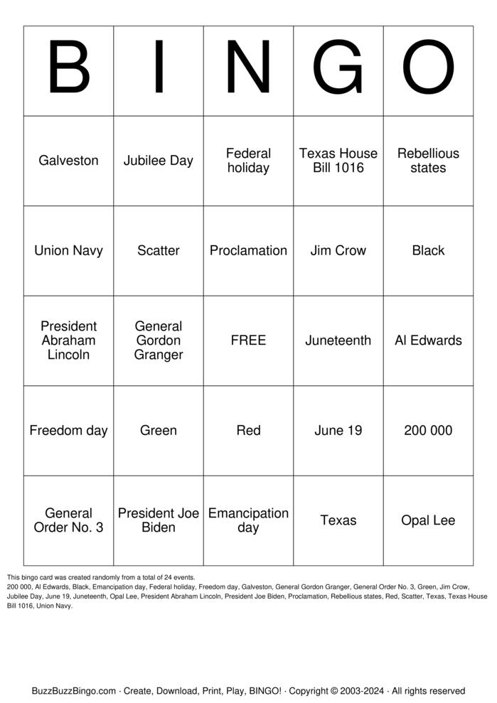 Juneteenth Bingo Cards to Download, Print and Customize!