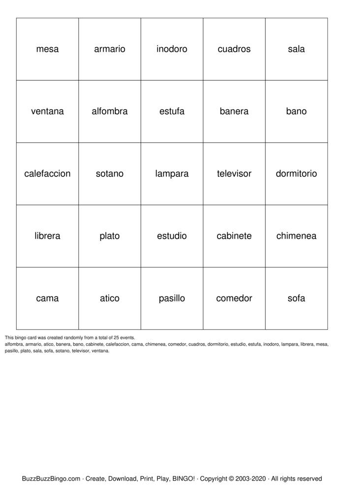 La casa Bingo Cards to Download, Print and Customize!