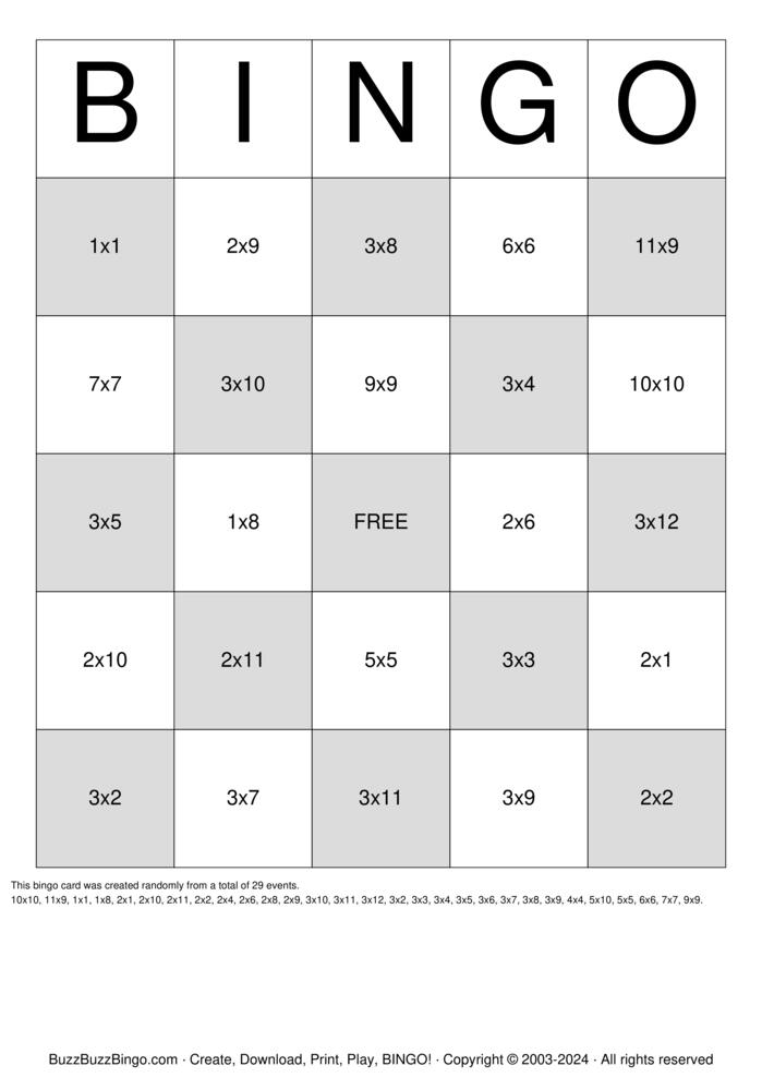 Math Multiplication Bingo Cards to Download, Print and Customize!