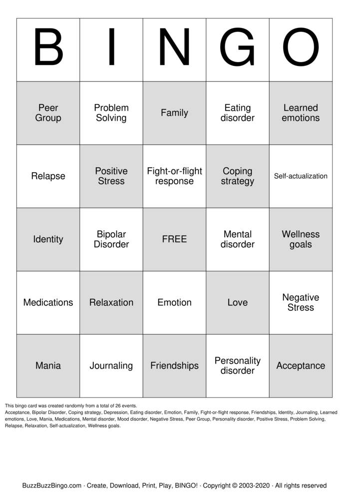 Mental Health Bingo Cards to Download, Print and Customize!