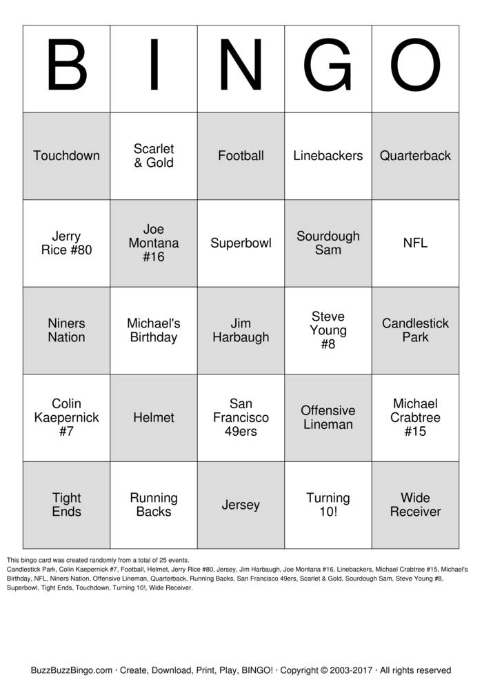 Michael Football Party Bingo Cards to Download, Print and Customize!