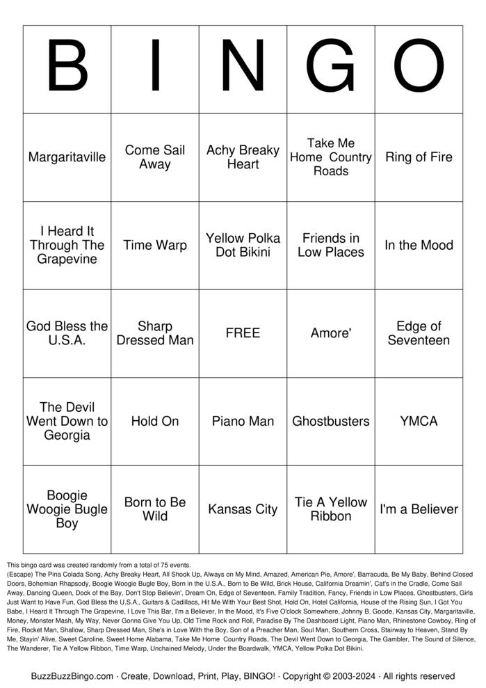 Music Bingo Bingo Cards to Download, Print and Customize!