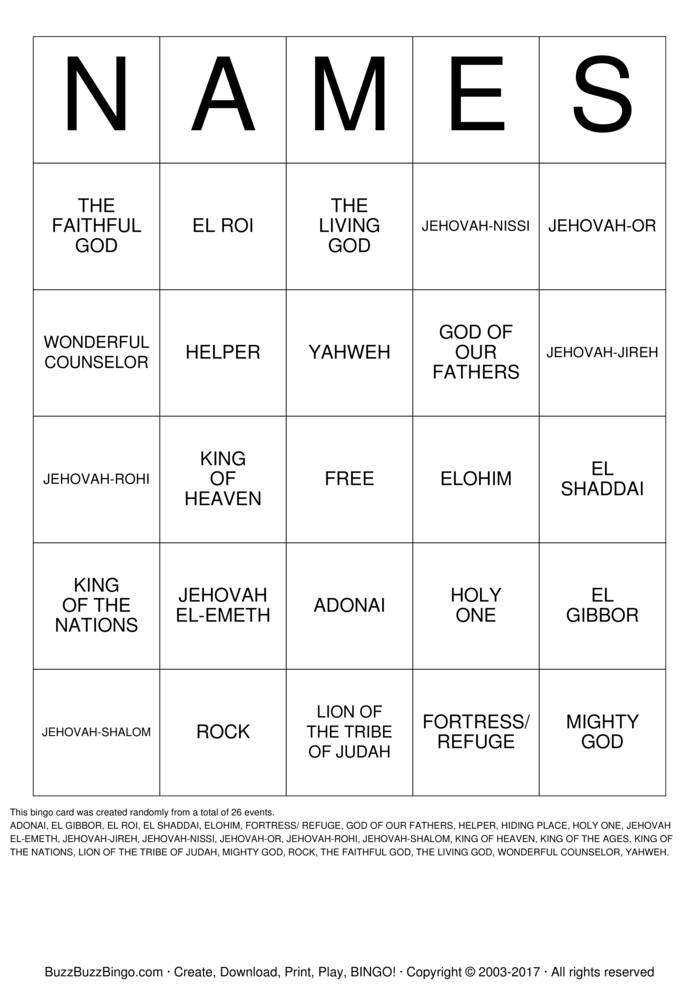 NAMES Bingo Cards to Download, Print and Customize!