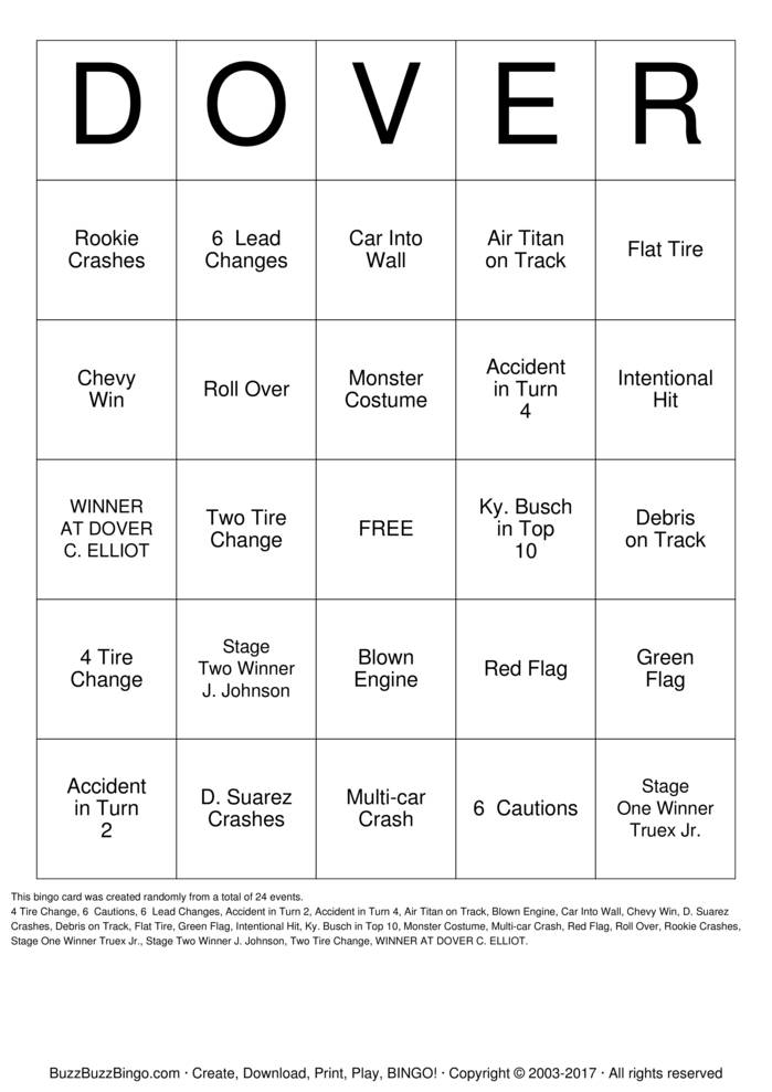 NASCAR Bingo Cards to Download, Print and Customize!
