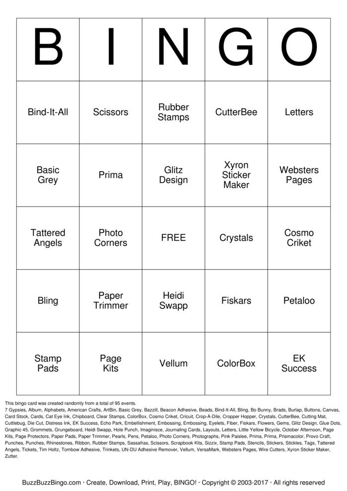 Running with Scissors Bingo Cards to Download, Print and Customize!