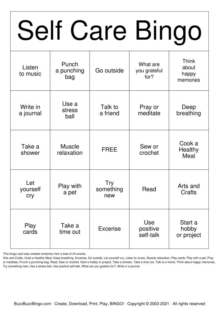Self-Care Bingo Bingo Cards to Download, Print and Customize!