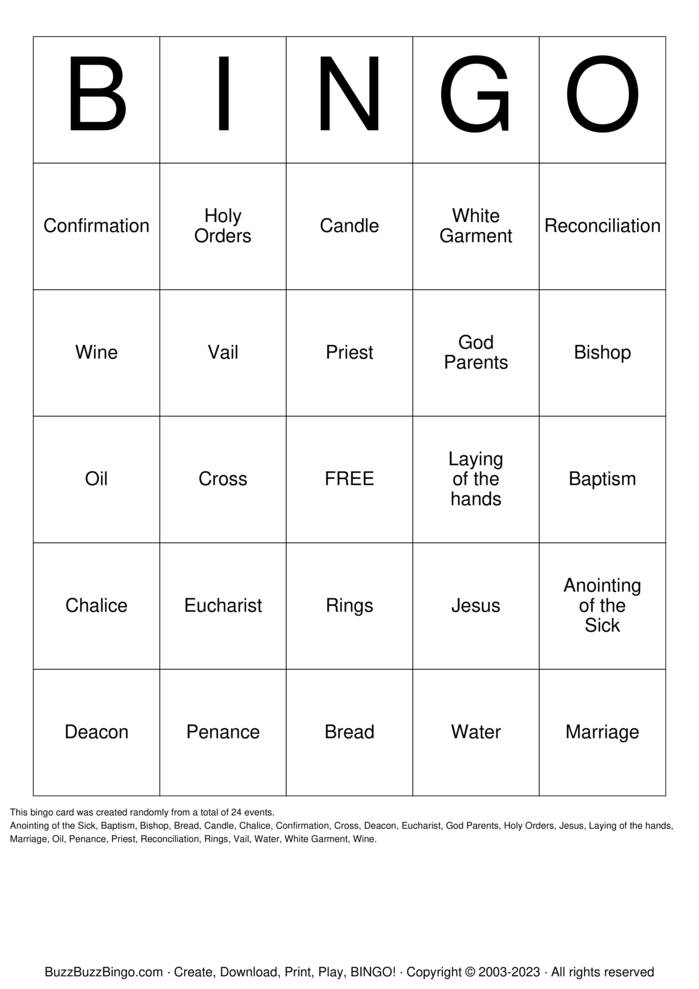Seven Sacraments Bingo Cards to Download, Print and Customize!