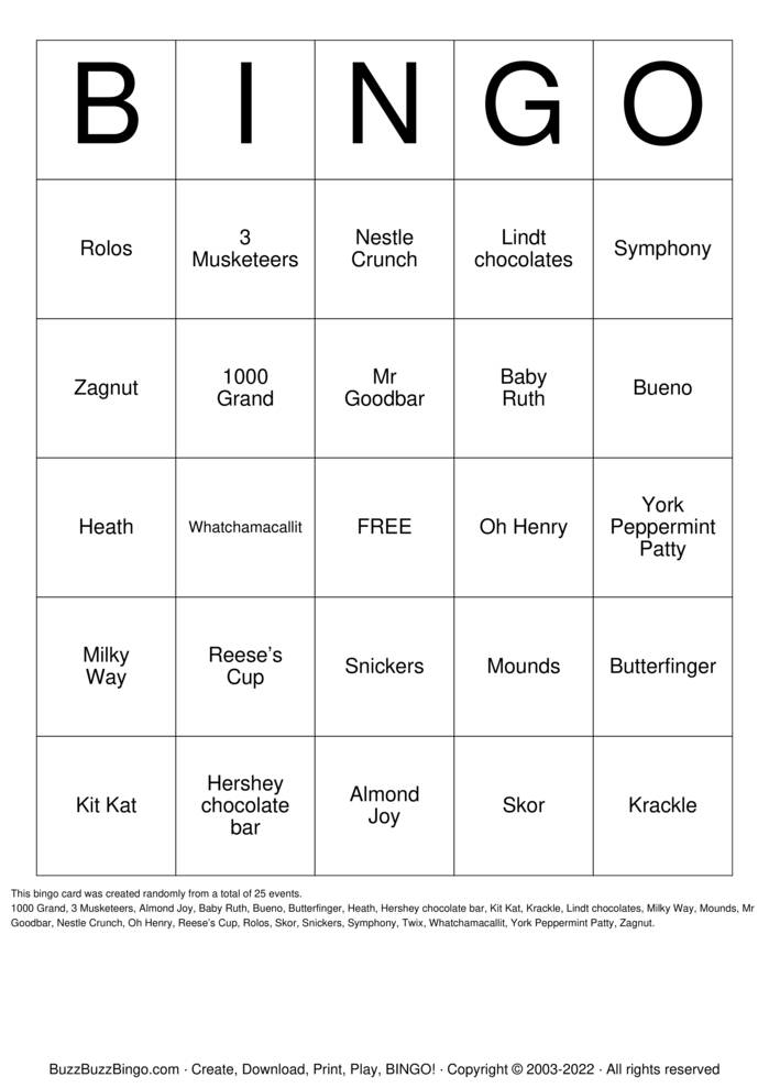 chocolate Bingo Cards to Download, Print and Customize!