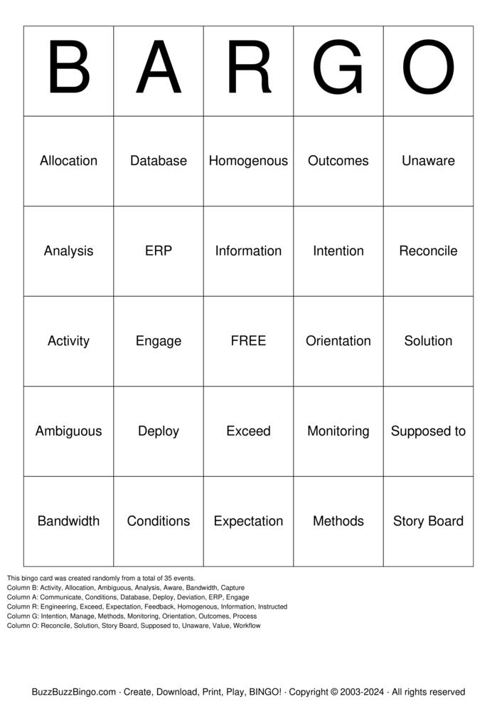BARGO Bingo Cards to Download, Print and Customize!