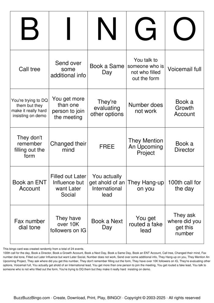 Cold Call Blitz Bingo Cards to Download, Print and Customize!