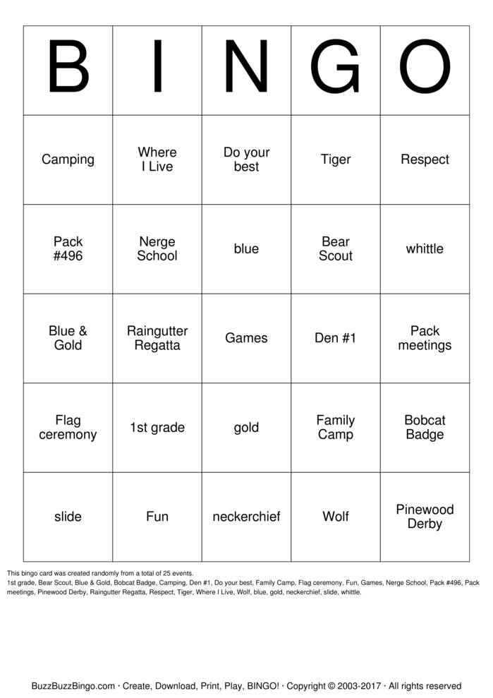 Cub Scouts Bingo Cards to Download, Print and Customize!