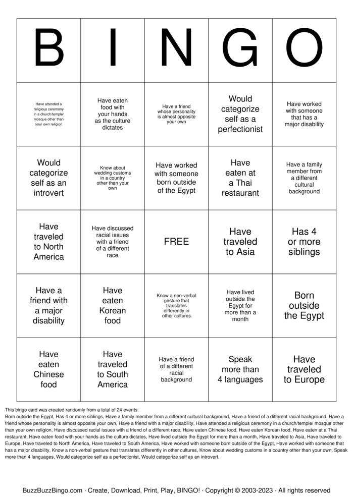Cultural Diversity Bingo Cards to Download, Print and Customize!