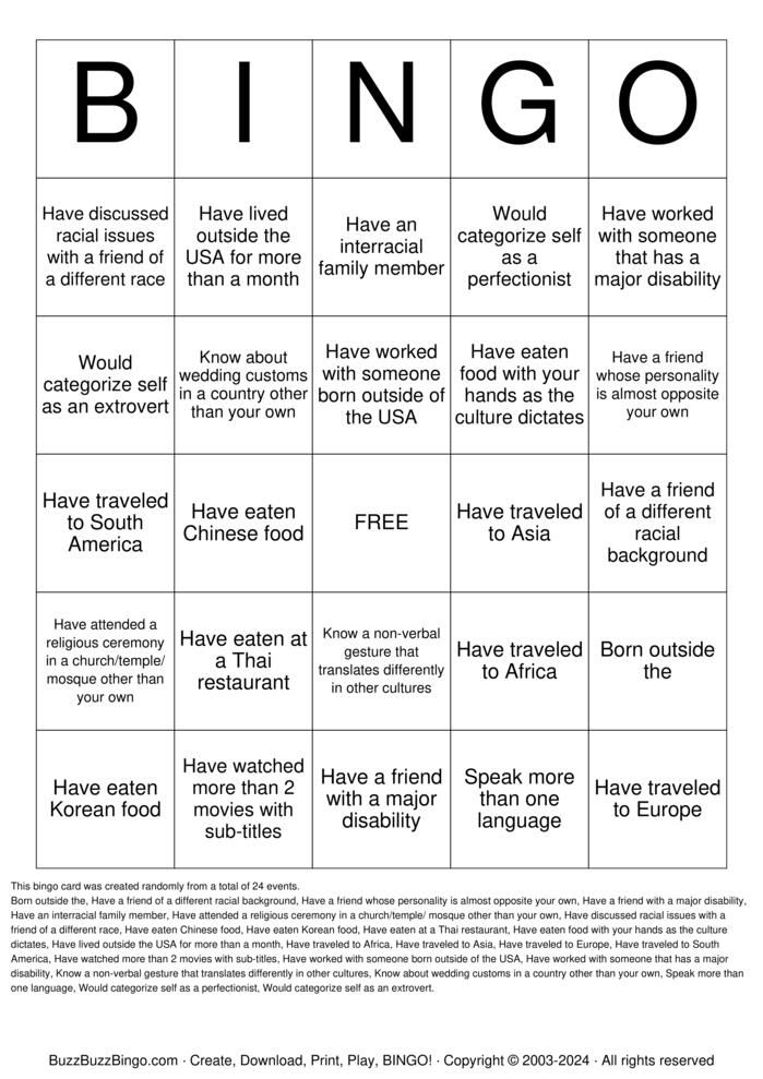 Cultural Diversity Bingo Cards to Download, Print and Customize!