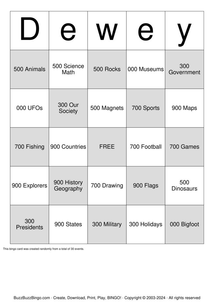 Dewey Decimal Bingo Cards to Download, Print and Customize!
