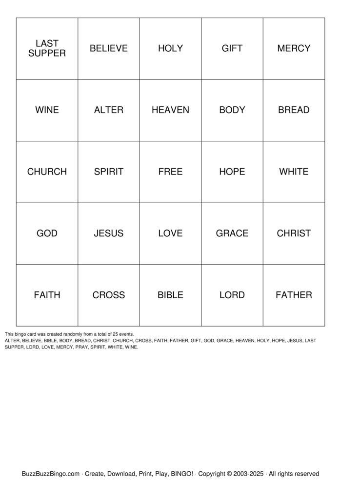 FAITH Bingo Cards to Download, Print and Customize!