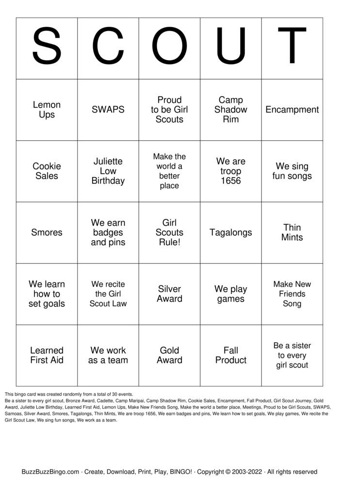 Girl Scout Bingo Cards to Download, Print and Customize!