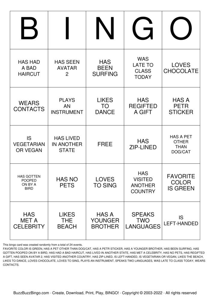 ICEBREAKER BING Bingo Cards to Download, Print and Customize!