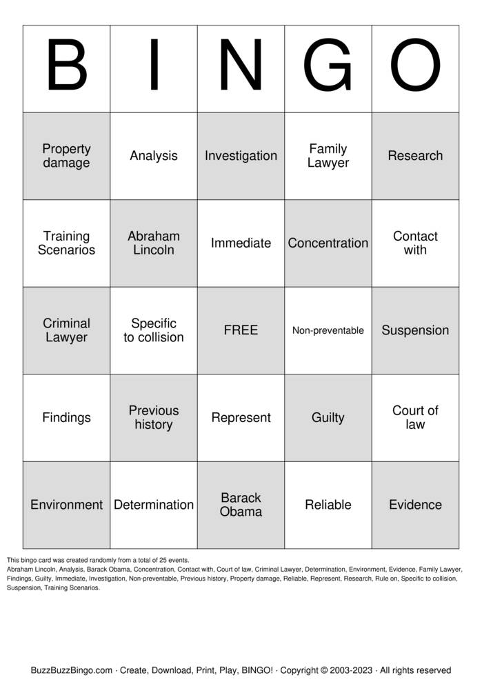 Lawyer Bingo Cards to Download, Print and Customize!