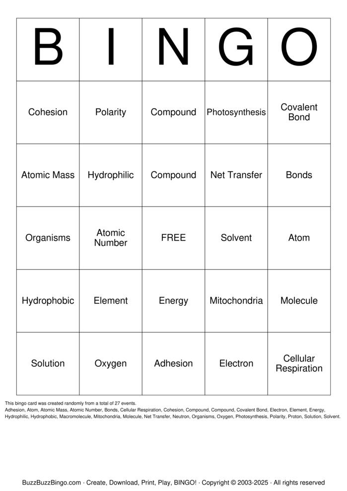 Life Science Bingo Cards to Download, Print and Customize!