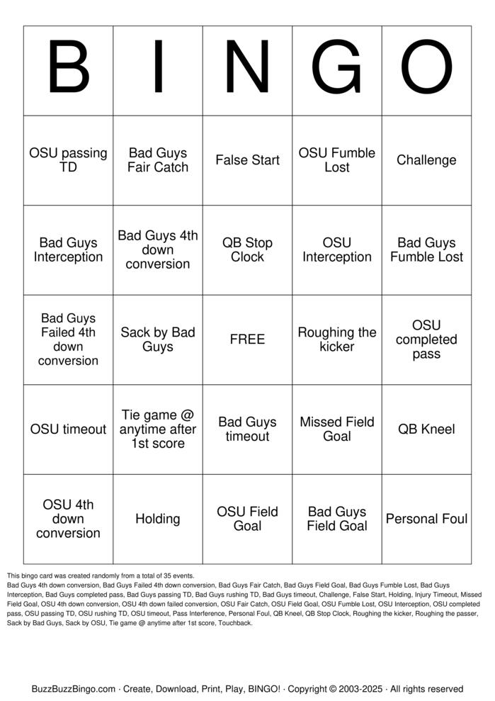 Ohio State Football Bingo Cards to Download, Print and Customize!
