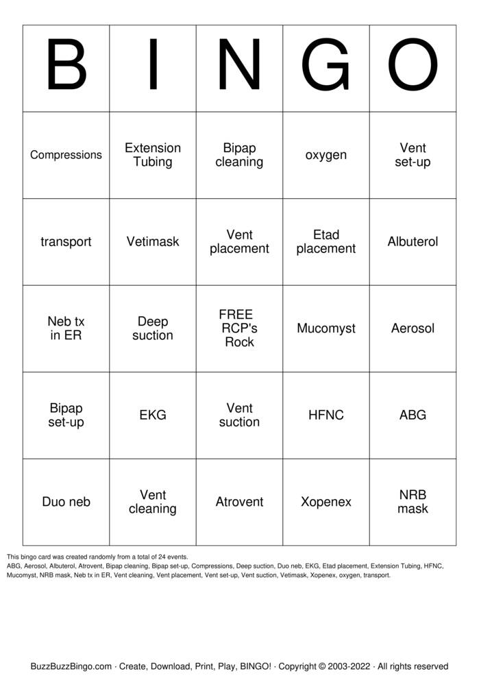 Respiratory Care Week Bingo Cards to Download, Print and Customize!