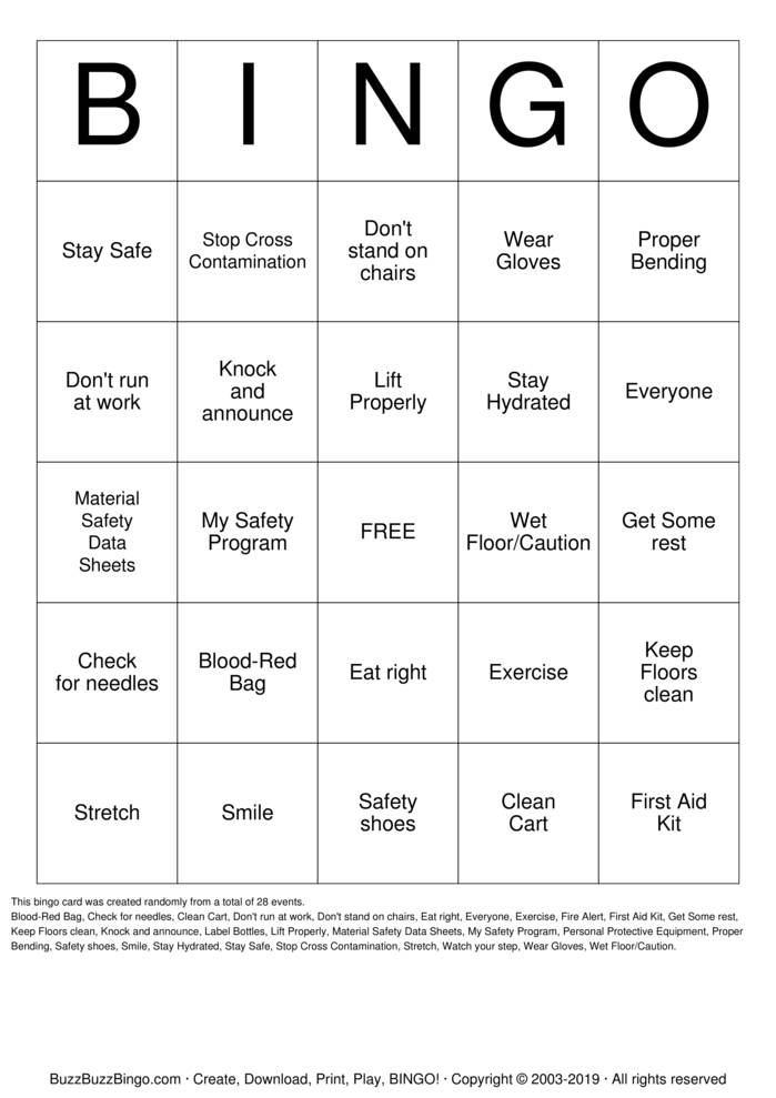 Safety Bingo Bingo Cards to Download, Print and Customize!