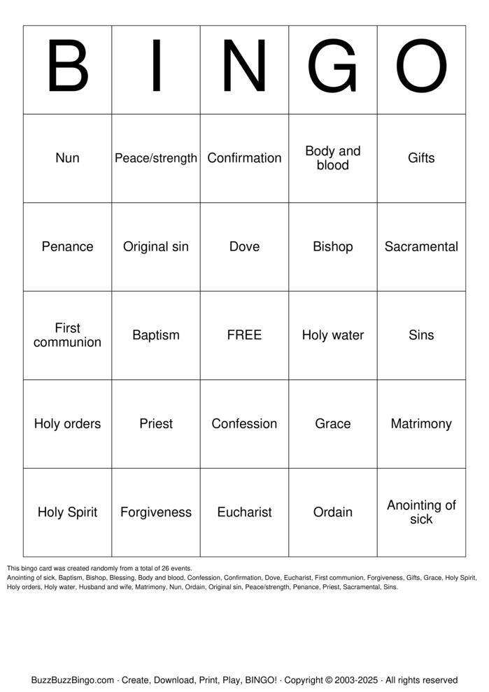 Seven Sacraments Bingo Cards to Download, Print and Customize!