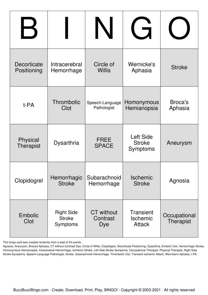 Stroke Bingo Cards to Download, Print and Customize!