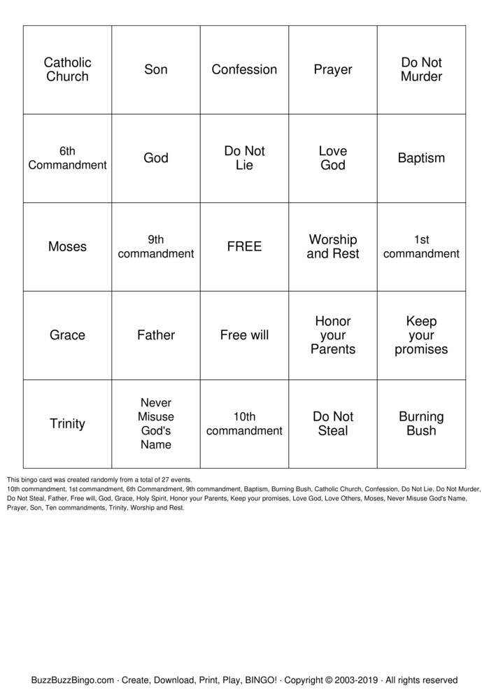 The 10 Commandments Bingo Cards to Download, Print and Customize!