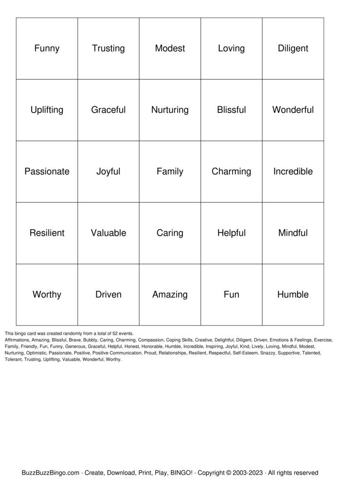 positivity Bingo Cards to Download, Print and Customize!