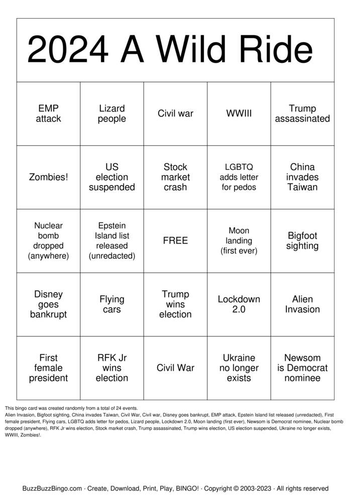 2024! Bingo Cards to Download, Print and Customize!
