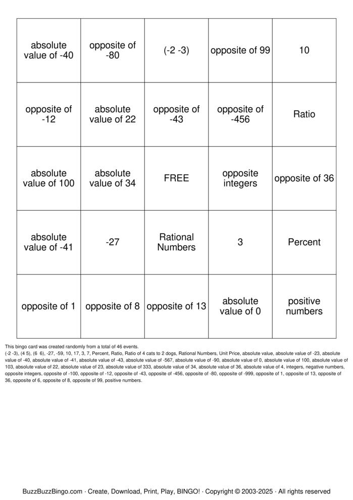 6th grade Math Bingo Cards to Download, Print and Customize!