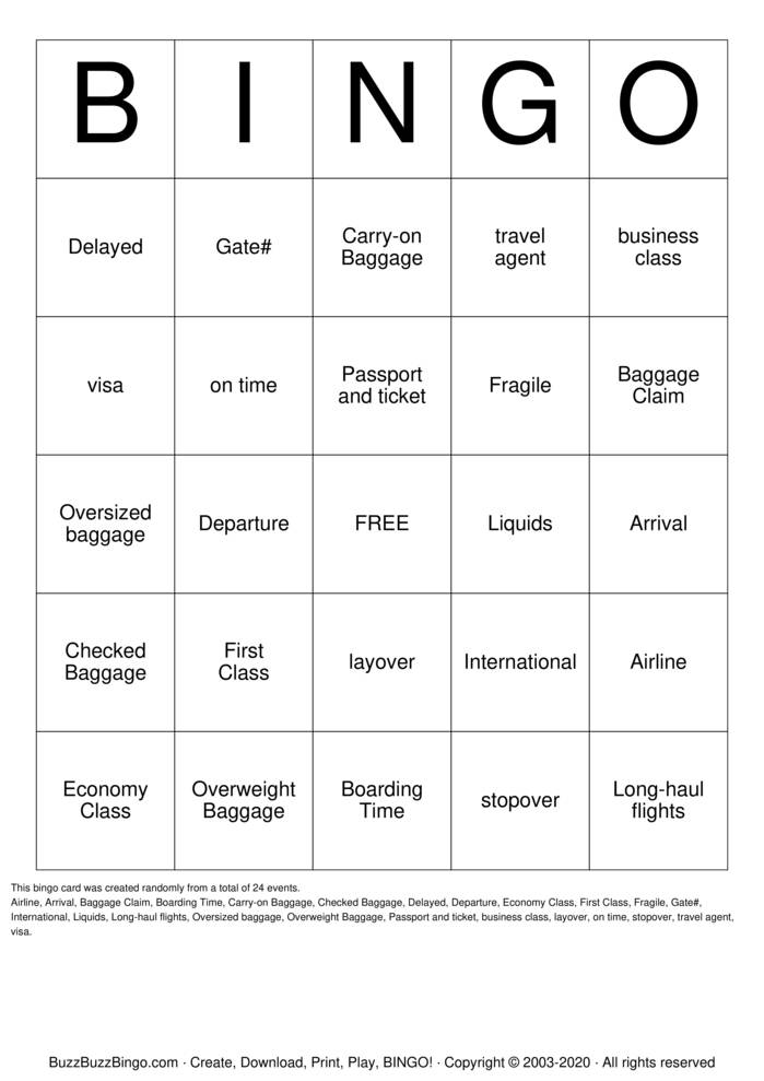 Airport Bingo Cards to Download, Print and Customize!