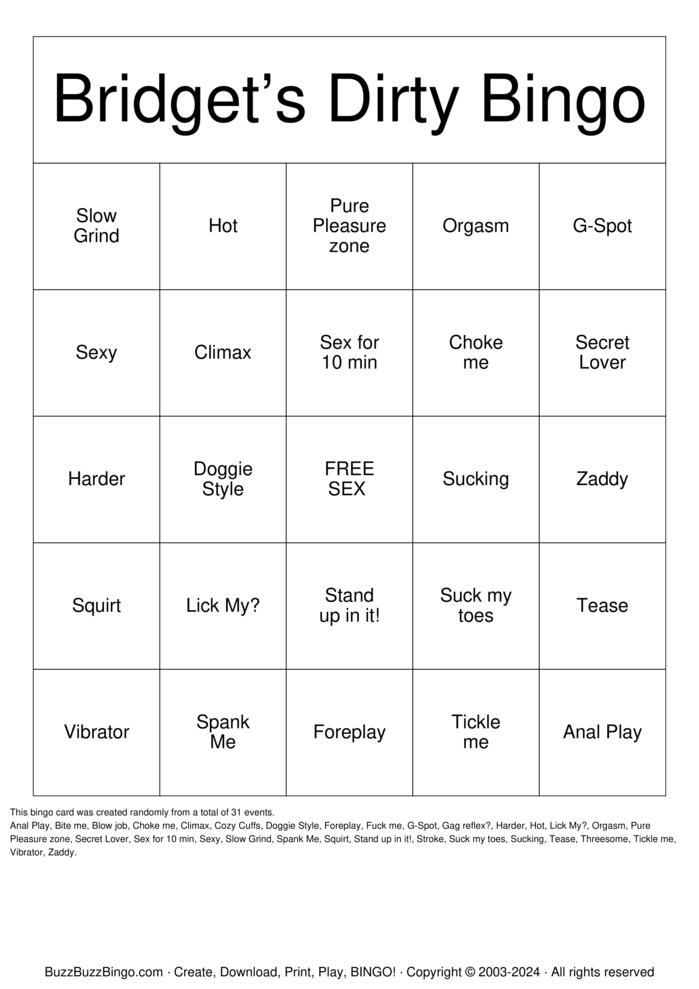 BRIDGET?S DIRTY BINGO Bingo Cards to Download, Print and Customize!