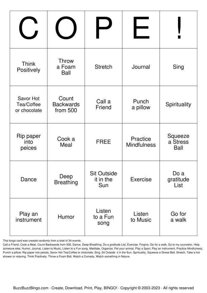 Coping Skills Bingo Cards to Download, Print and Customize!