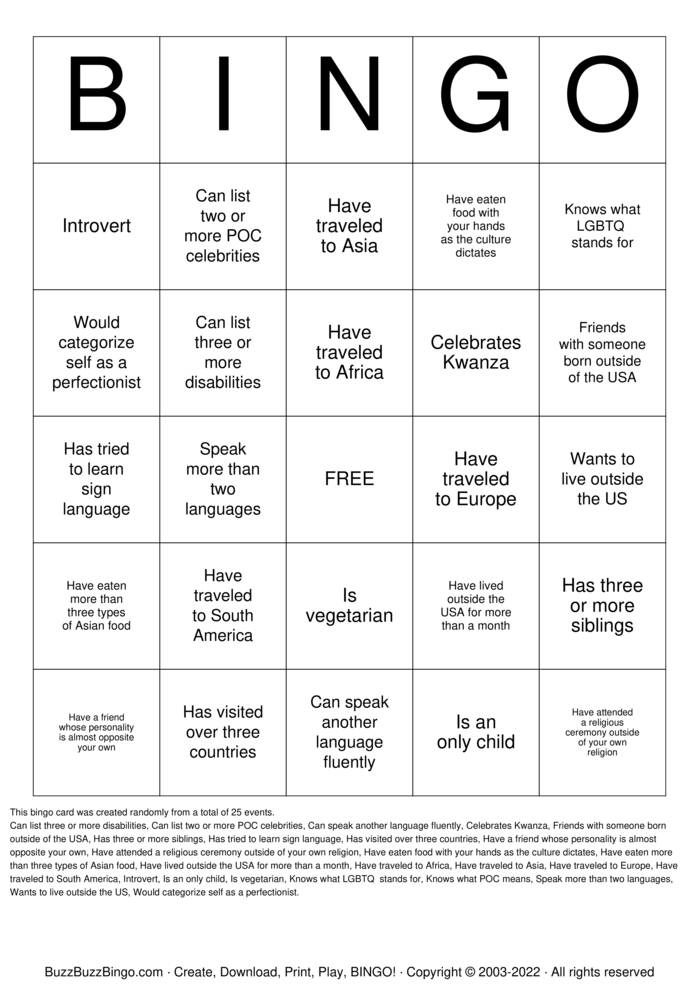 Diversity Bingo Cards to Download, Print and Customize!