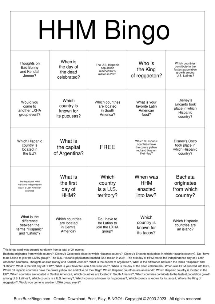 HHM Bingo Bingo Cards to Download, Print and Customize!