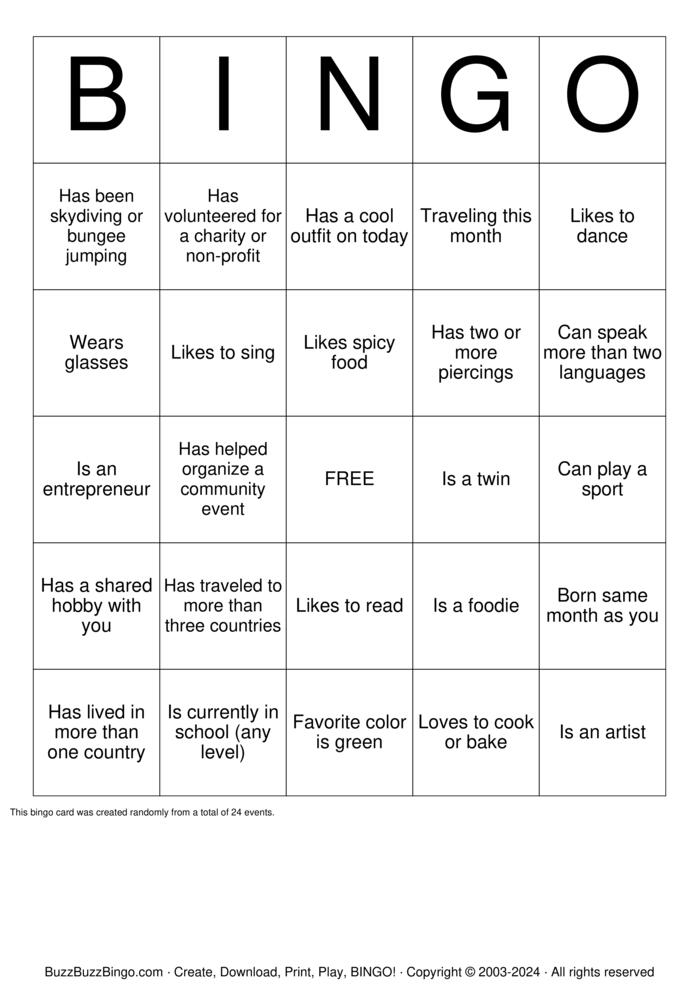 HUMAN BINGO Bingo Cards to Download, Print and Customize!