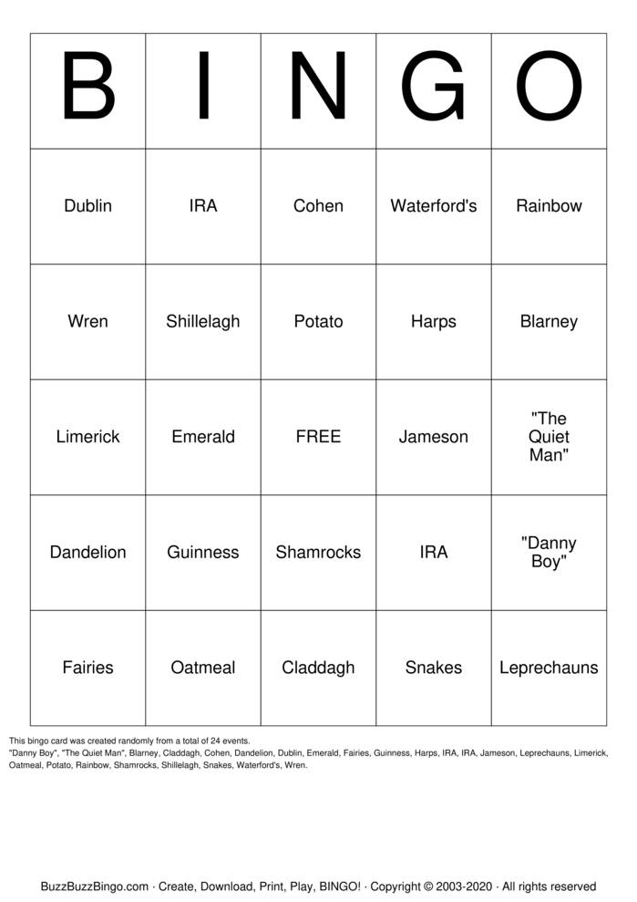 IRISH Bingo Cards to Download, Print and Customize!