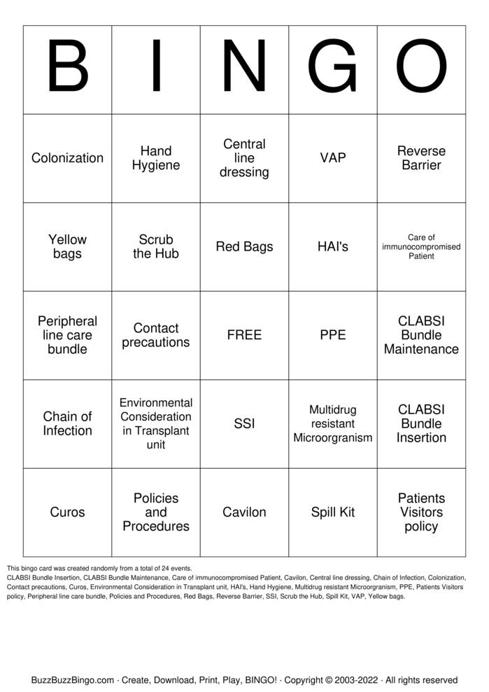 Infection Control Bingo Cards to Download, Print and Customize!