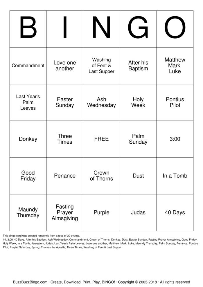Lent Bingo Cards to Download, Print and Customize!