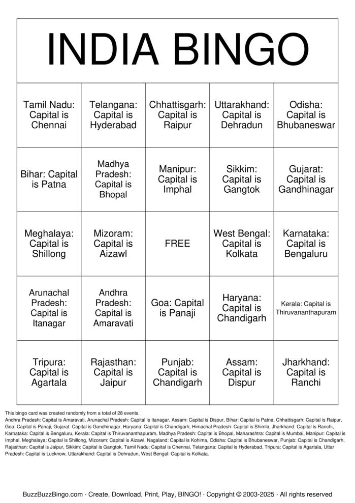 STATE AND CAPITAL BINGO Bingo Cards to Download, Print and Customize!