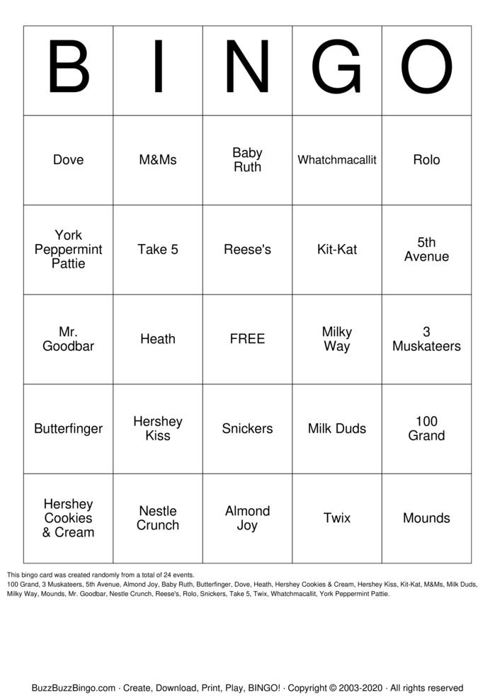 chocolate Bingo Cards to Download, Print and Customize!