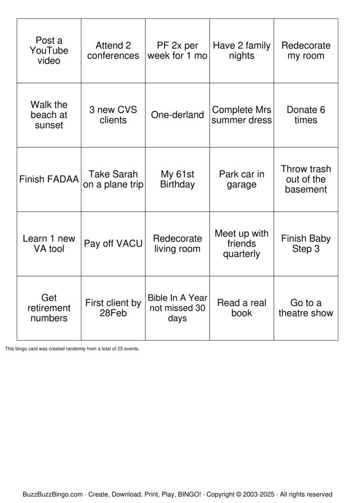 2025 Goals Bingo Cards to Download, Print and Customize!