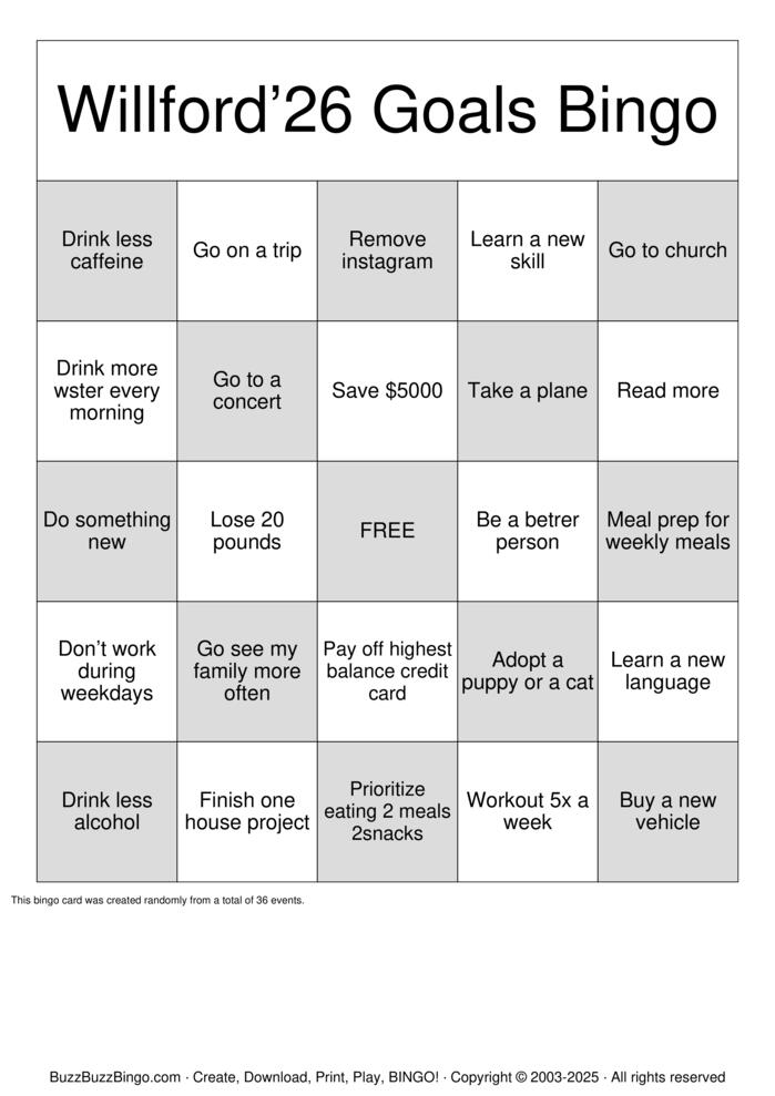 2026 bingo willford law vision board Bingo Cards to Download, Print and ...
