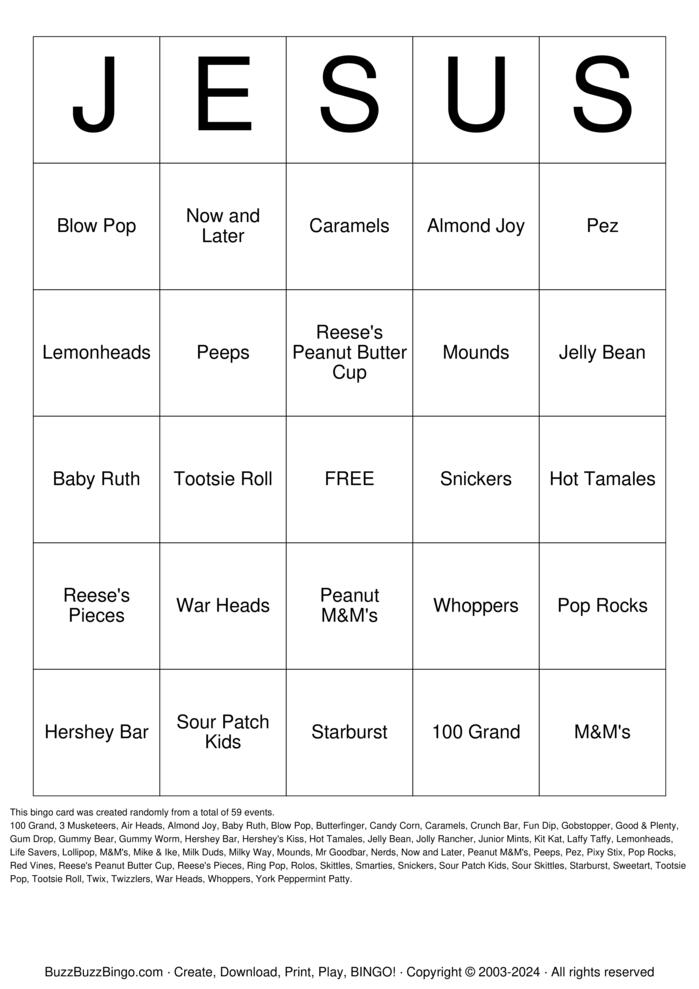 CANDY Bingo Cards to Download, Print and Customize!