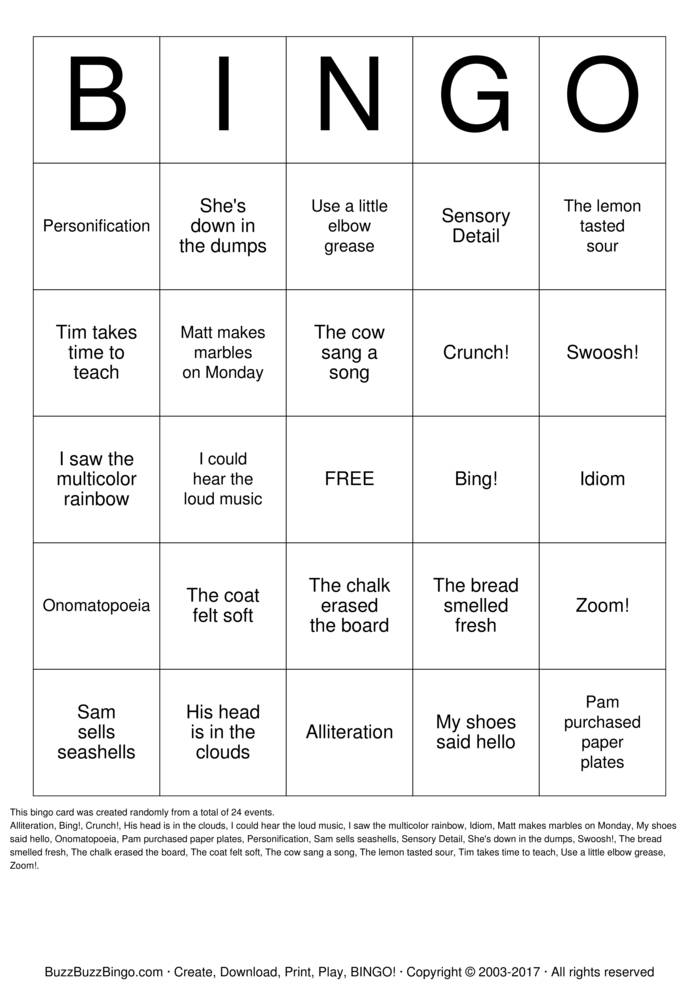 Figurative Language Bingo Cards to Download, Print and Customize!