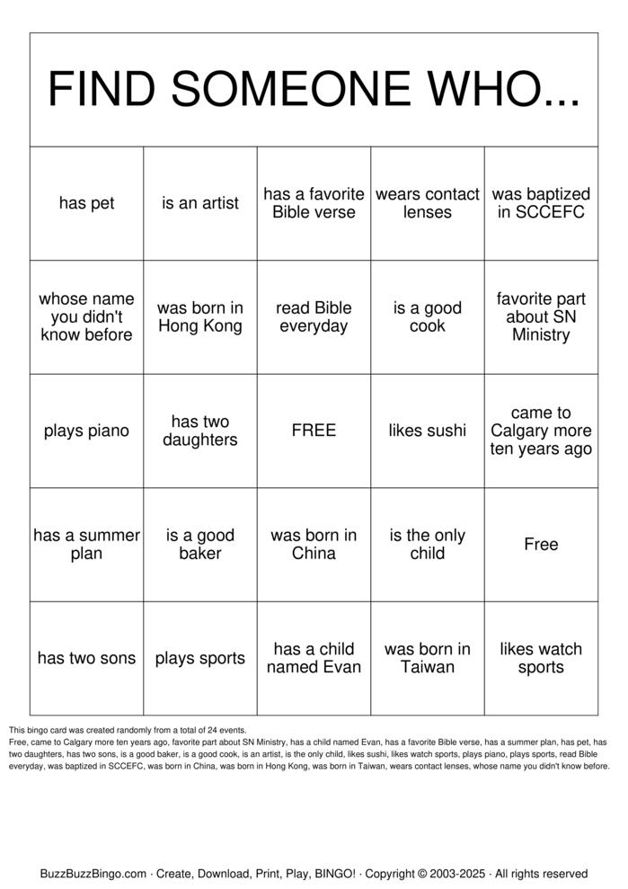 Find Someone Who.. Bingo Cards to Download, Print and Customize!